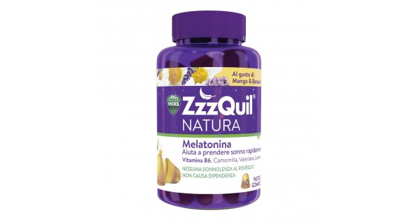 ZzzQuil Natura, Melatonina Mango e Banana, 60 Pastiglie